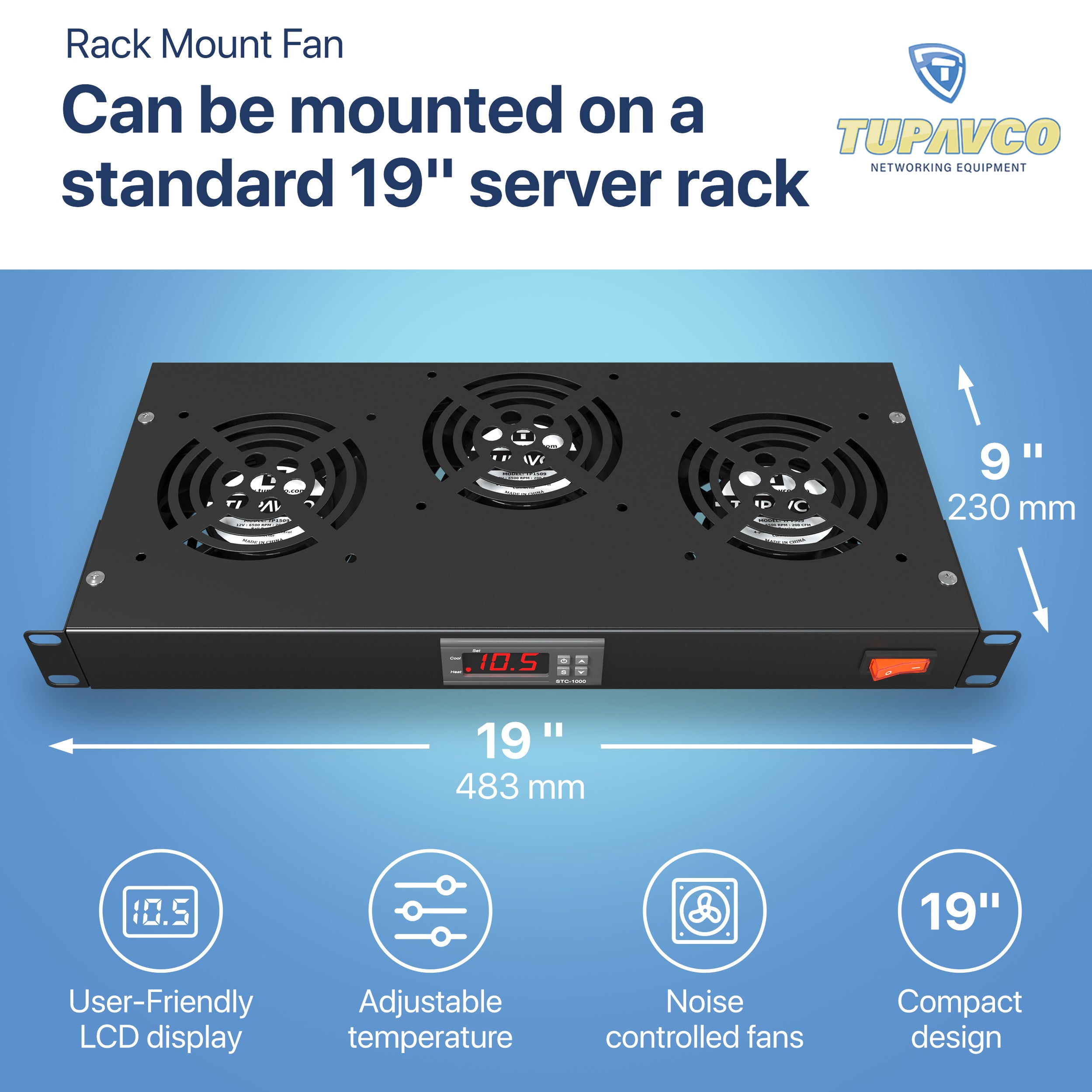 1U 19" Rack Mount 3 Fans Server Cooling System - Heat Monitor Display ...
